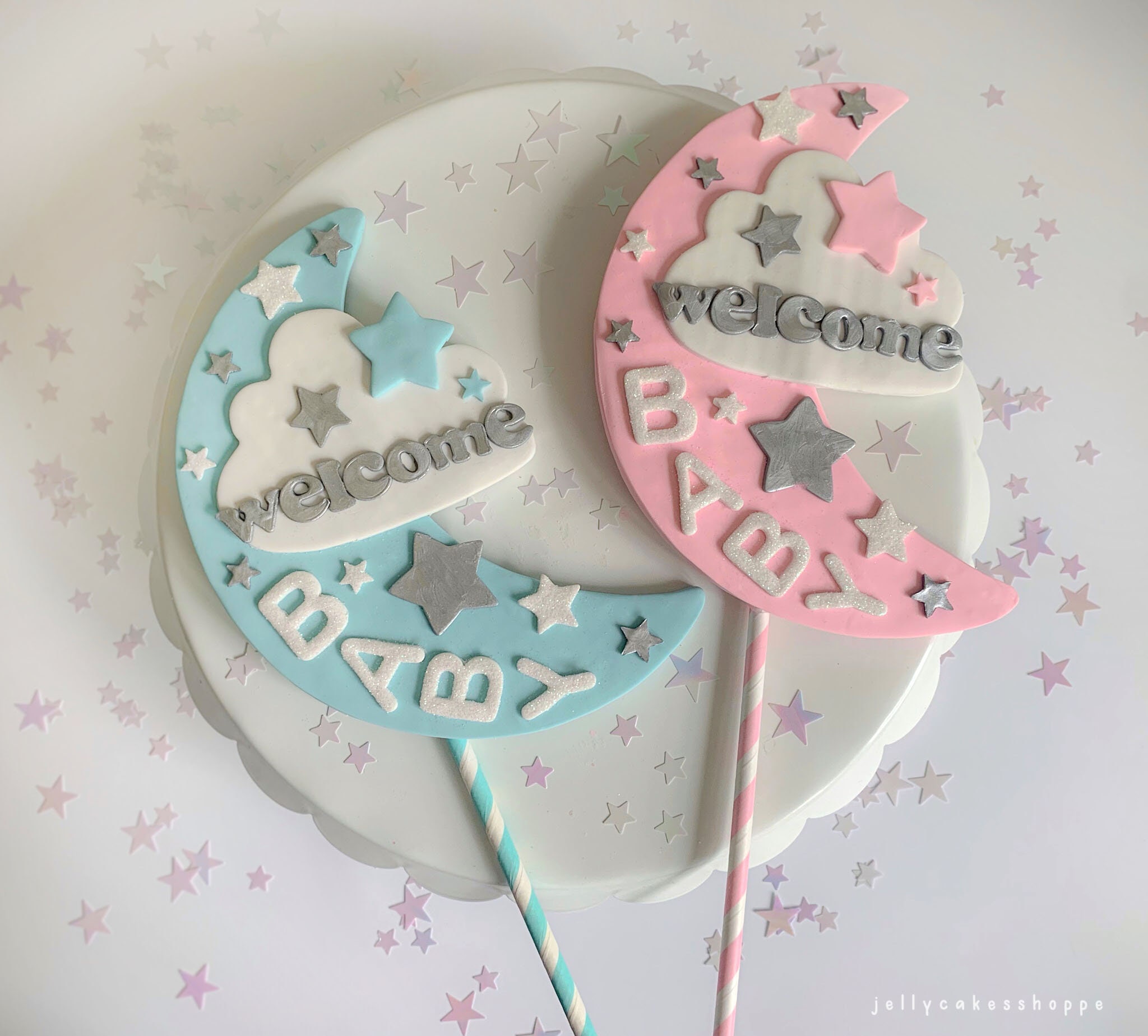 Moon and Stars Cake Topper for Baby Shower, Baby Boy, Twinkle Twinkle ...