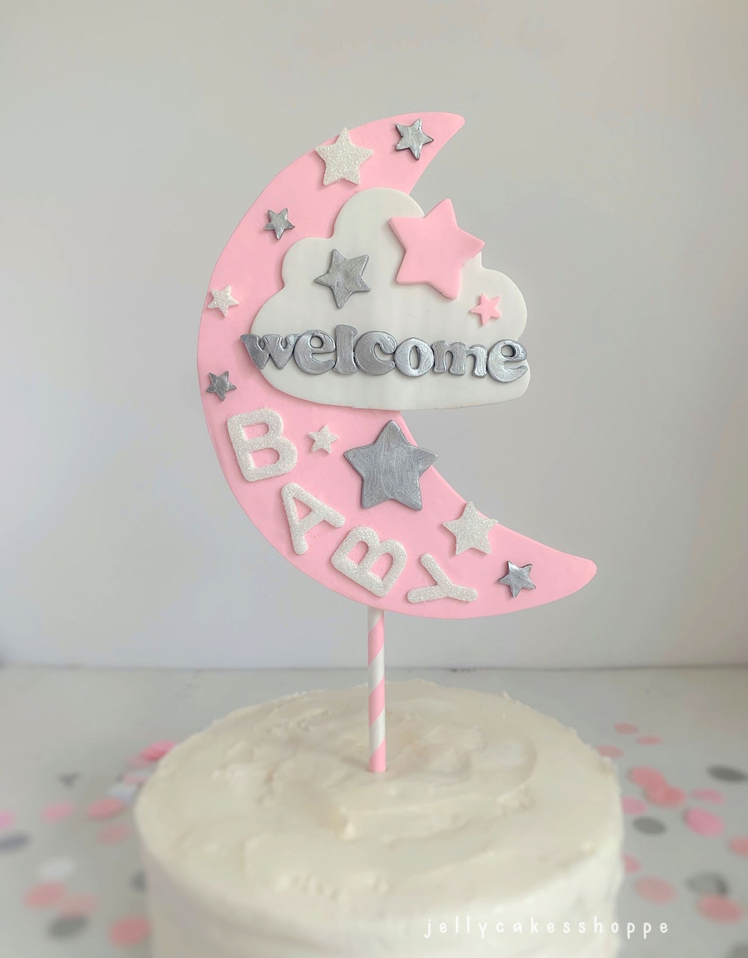 Moon and Stars Cake Topper for Baby Shower, Baby Girl, Twinkle Twinkle ...