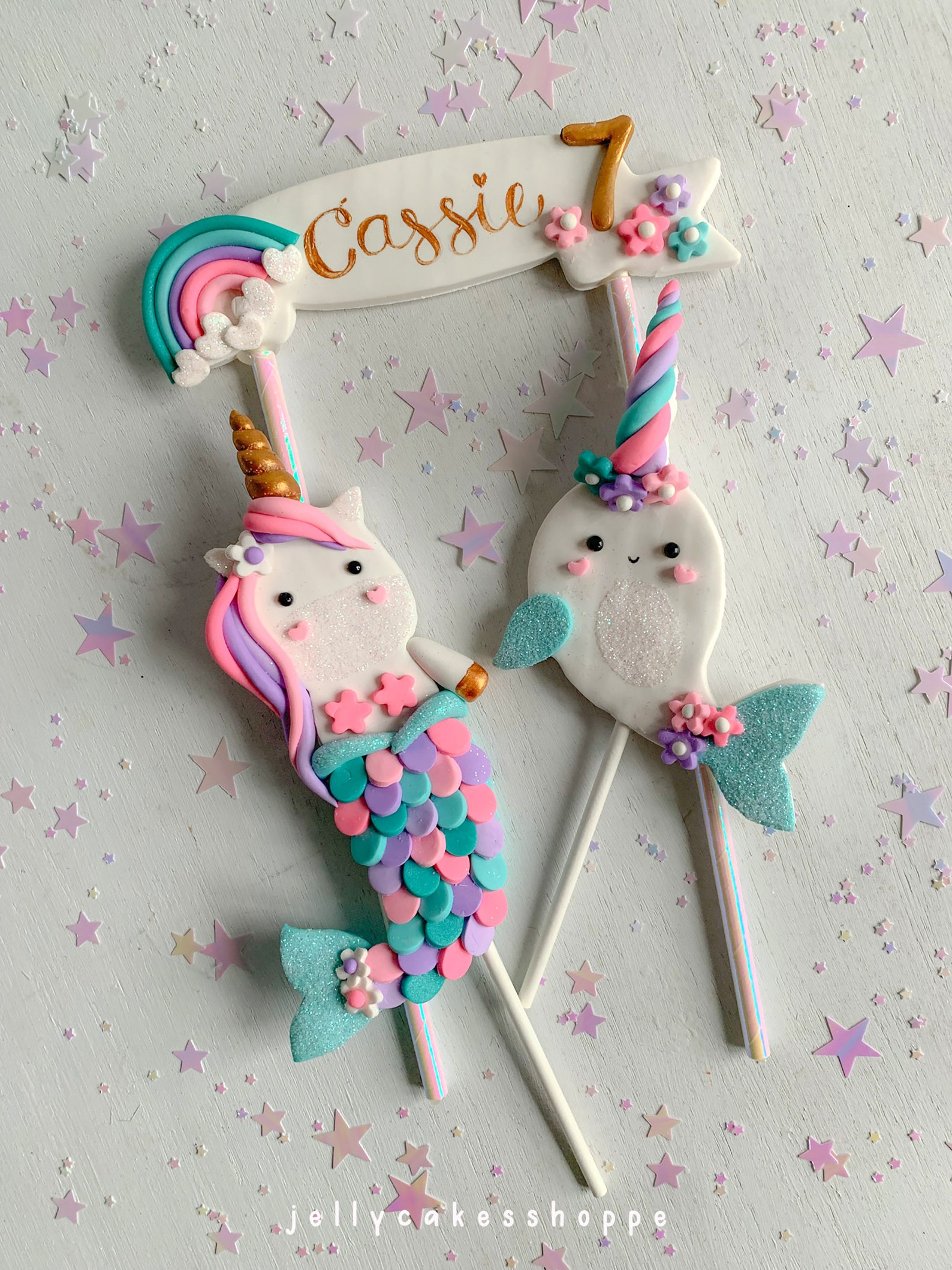 Mermicorn Cake Decorations, Unicorn Mermaid Cake Topper, Nonedible ...