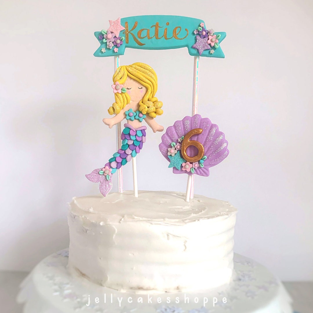 Personalized Mermaid Cake Topper, Pastel Mermaid Birthday, Under the ...