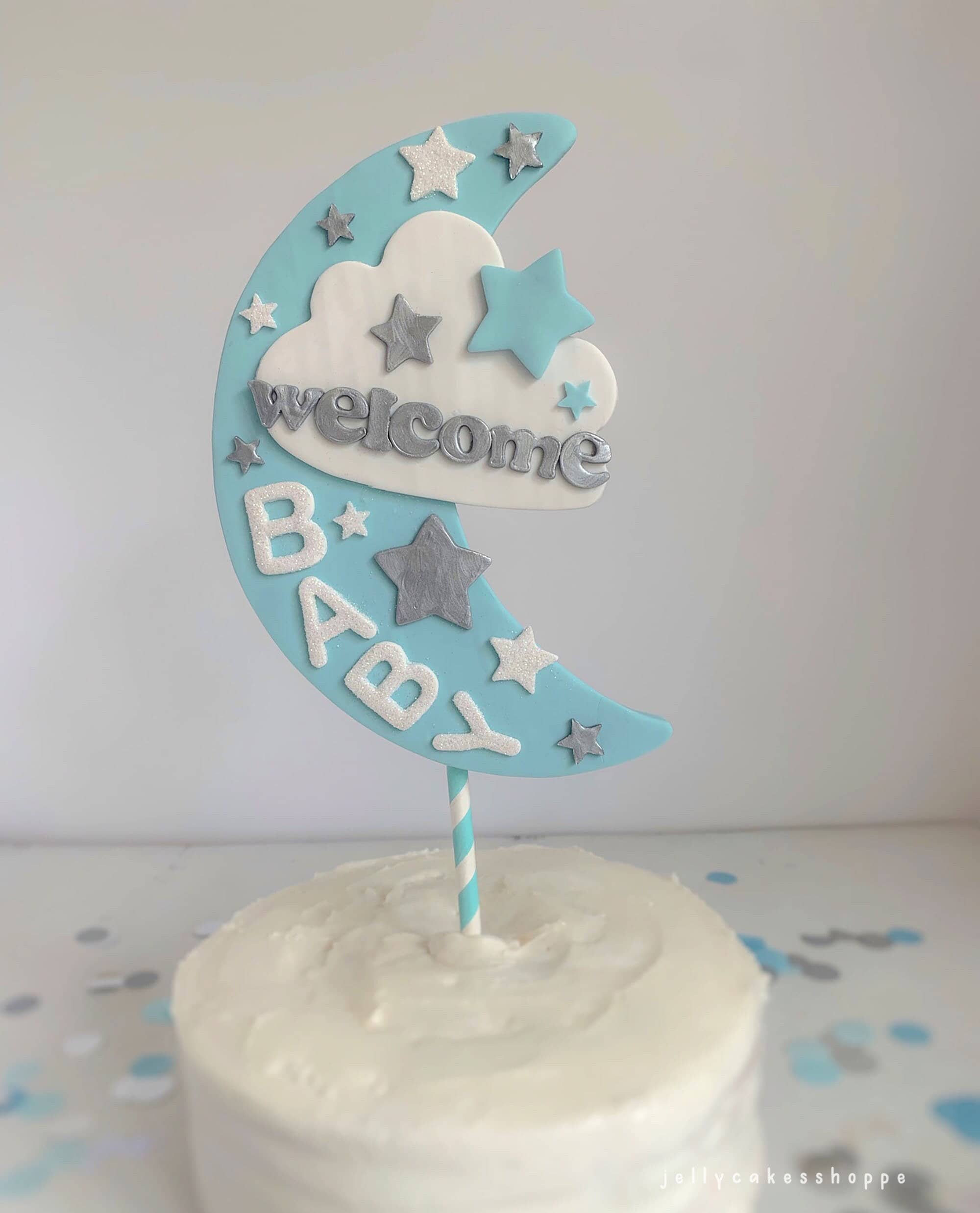 Moon and Stars Cake Topper for Baby Shower, Baby Boy, Twinkle Twinkle ...
