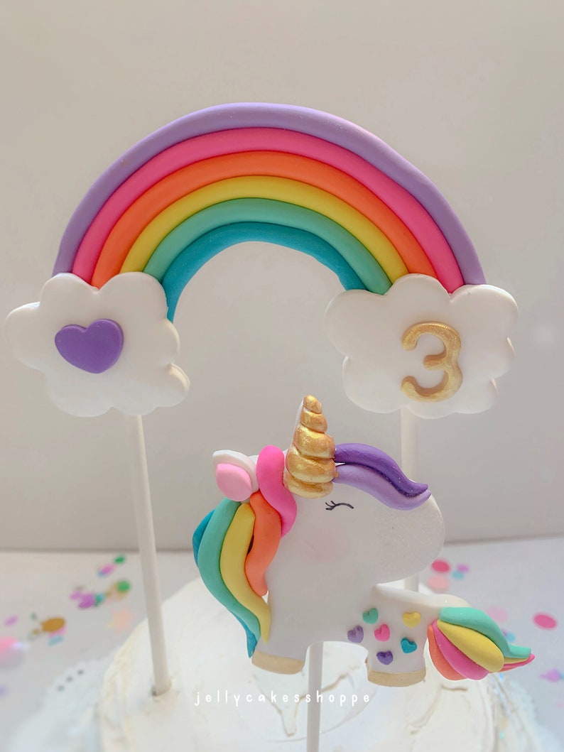 Rainbow Unicorn Cake Topper Non Edible Cake Topper Rainbow Etsy