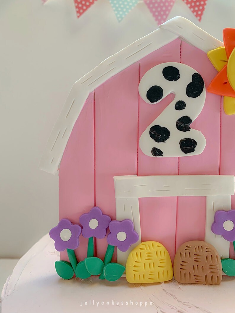 Pink Barn Cake Topper Barnyard Birthday for Girl Pink Farm - Etsy