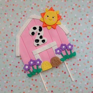 Pink Barn Cake Topper, Barnyard Birthday for Girl, Girly Farm Cake ...