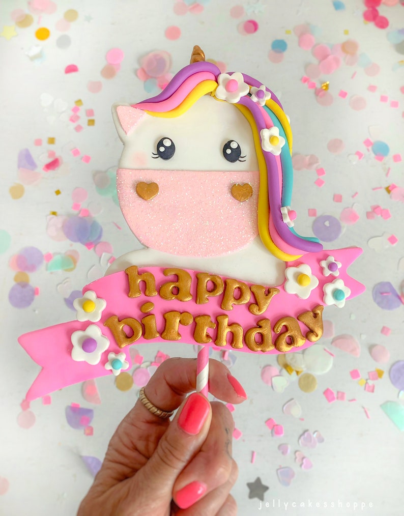 Personalized Unicorn Cake Topper Non Edible Rainbow Unicorn Etsy