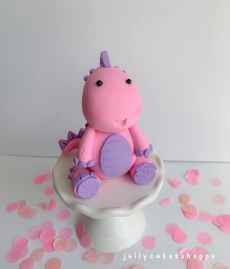 Girl Dinosaur Cake Topper, Nonedible, Pink Dinosaur Cake Decoration ...