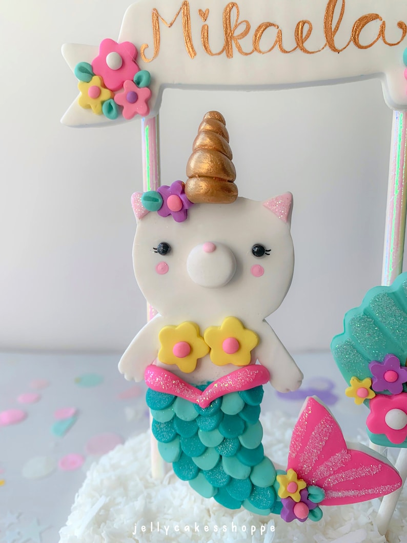 Mermaid Cat Cake Topper, Mercat Birthday, Cat Cake Decoration, Merkitty ...
