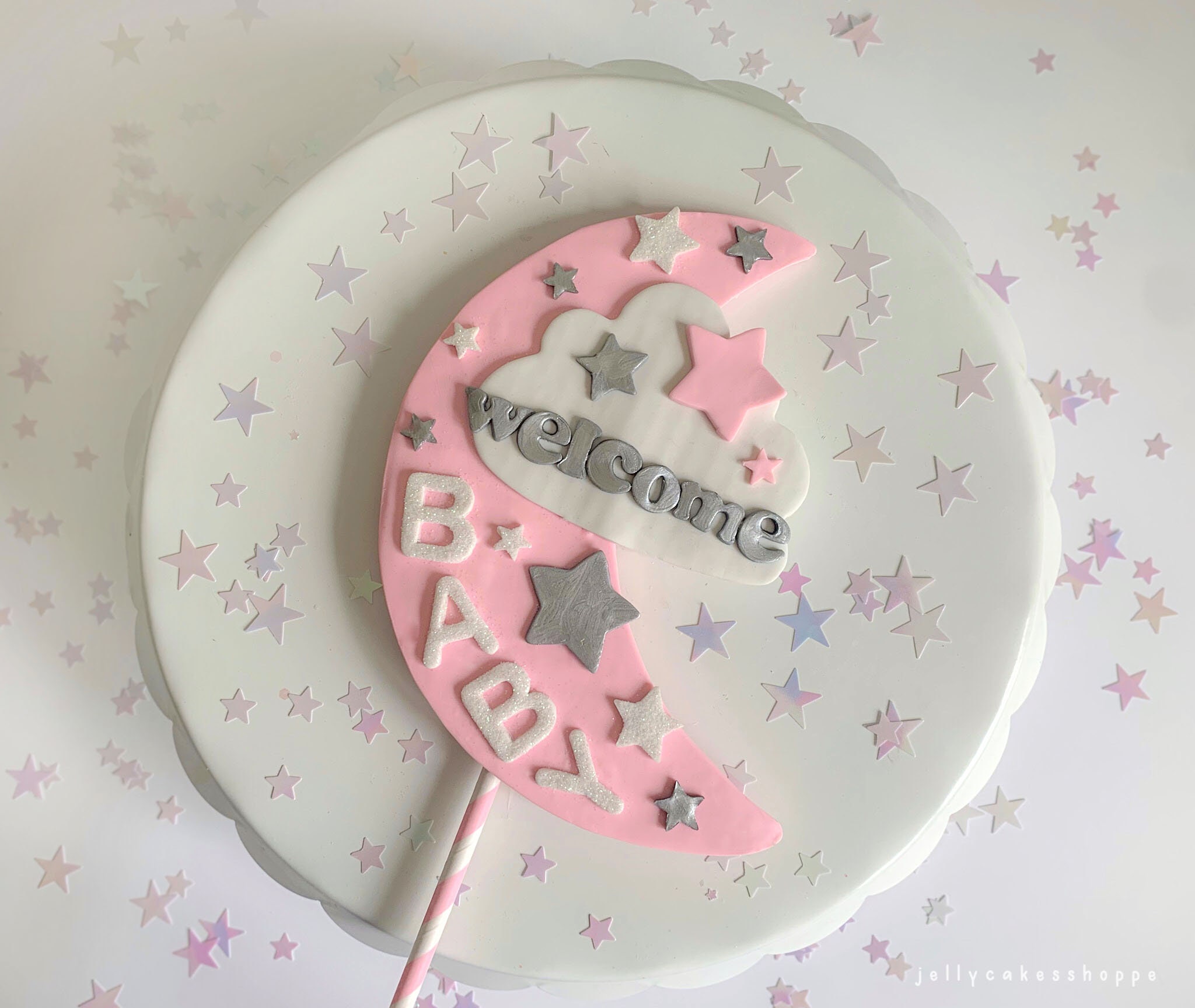 Moon and Stars Cake Topper for Baby Shower, Baby Girl, Twinkle Twinkle ...
