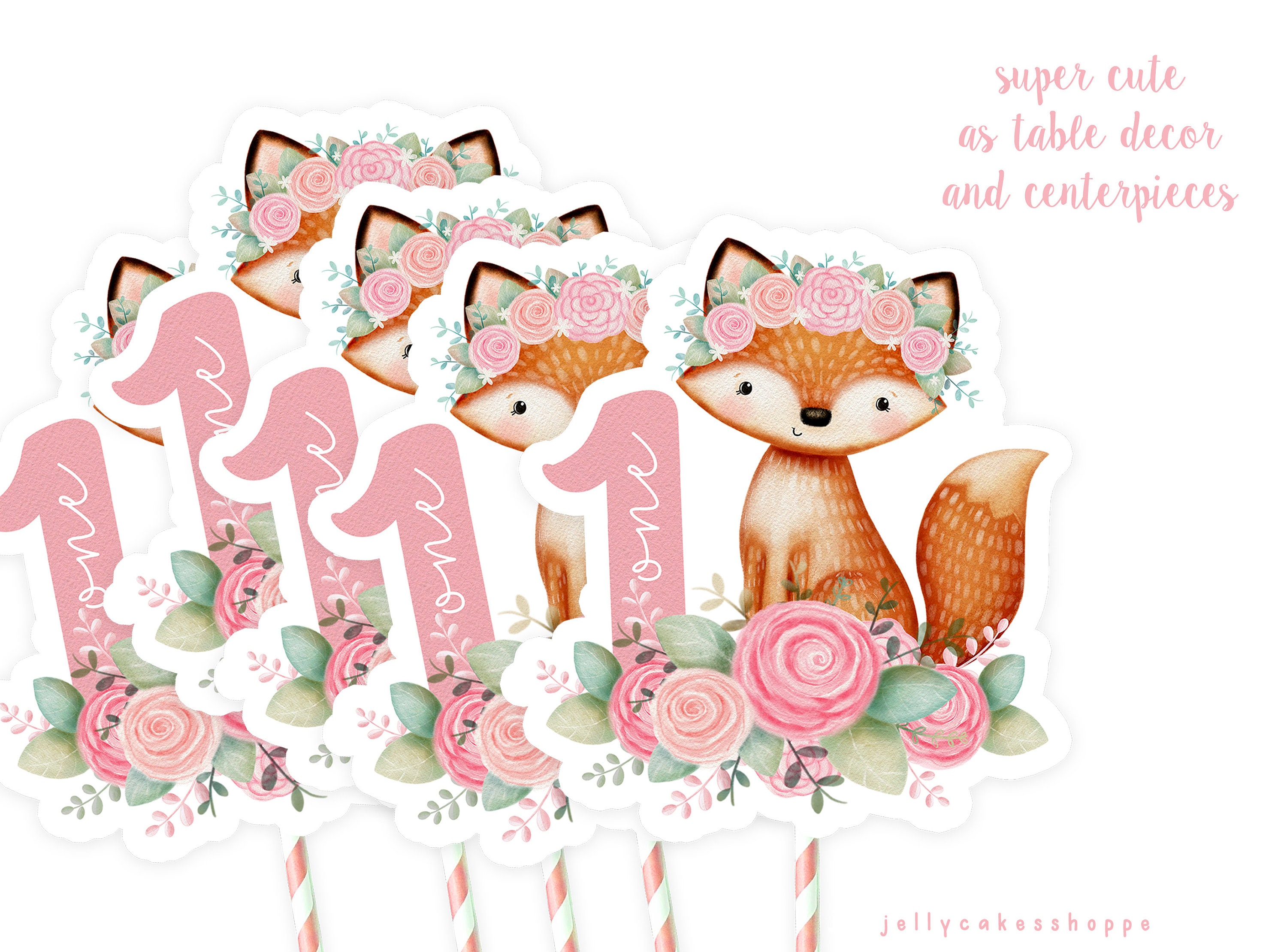 Fox Cake Topper for Baby's 1st Birthday, Cute Fox Centerpiece, Fox ...