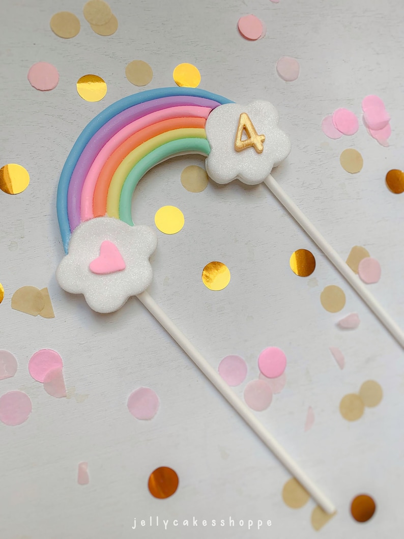 Rainbow Cake Topper, Pastel Rainbow Birthday, Rainbow Baby Shower ...