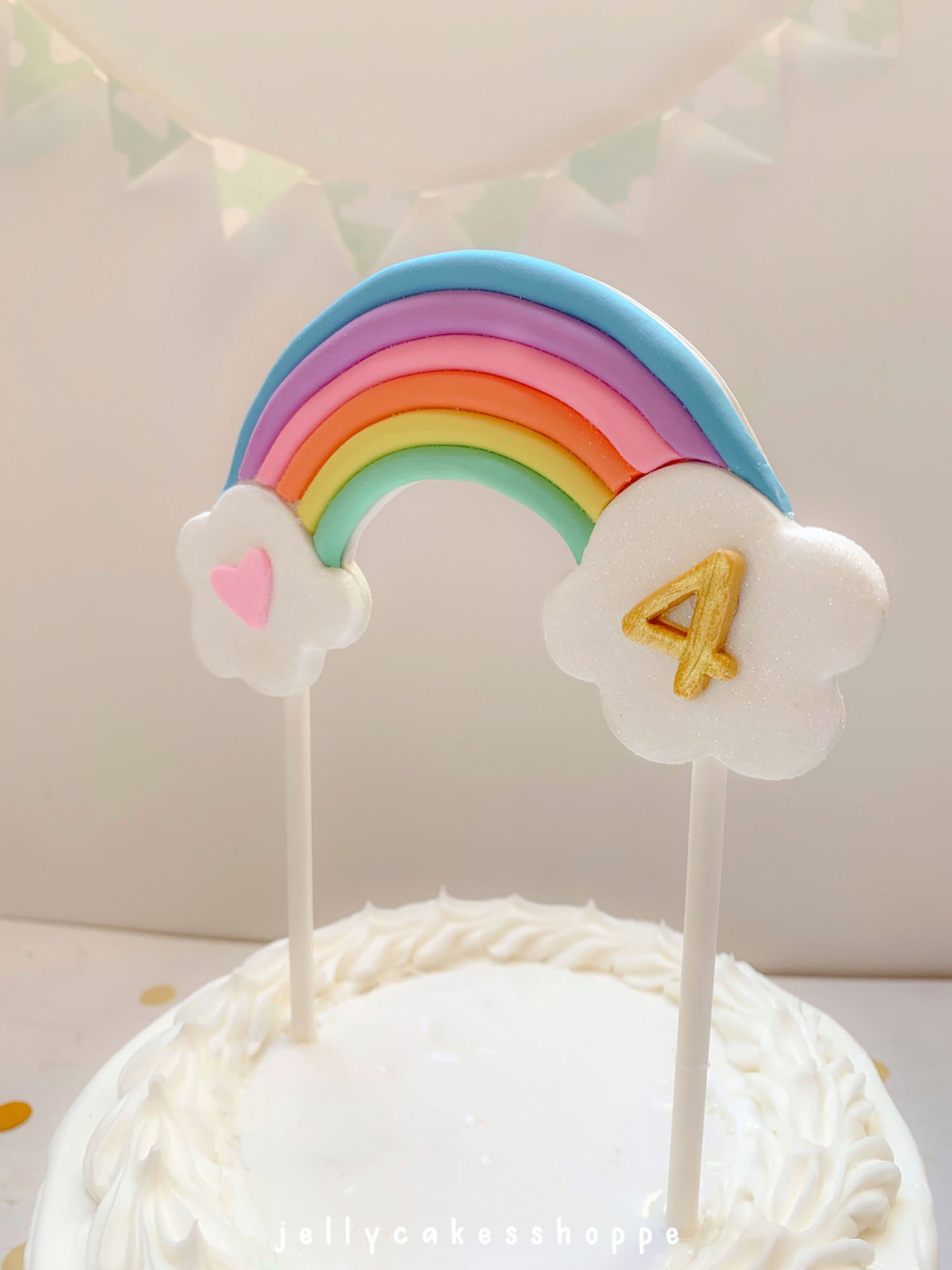 Rainbow Cake Topper, Pastel Rainbow Birthday, Rainbow Baby Shower ...
