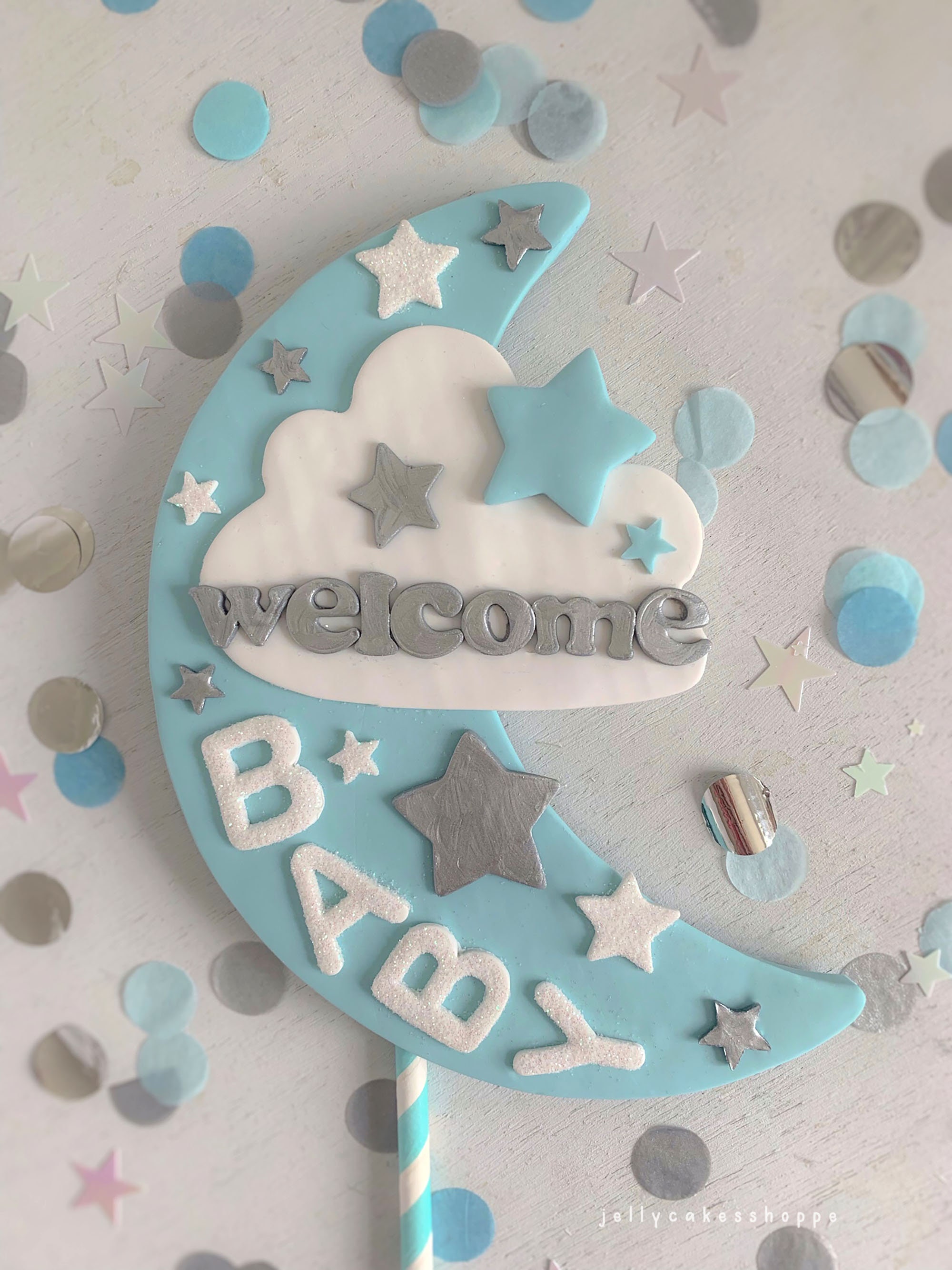 Moon and Stars Cake Topper for Baby Shower, Baby Boy, Twinkle Twinkle ...