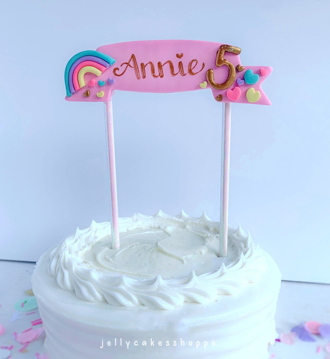 Custom Name Banner Cake Topper, Rainbow Birthday Cake Decoration ...