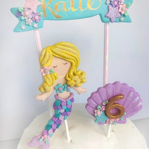 Personalized Mermaid Cake Topper, Pastel Mermaid Birthday, Under the ...