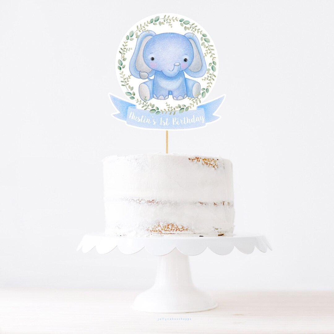 Personalized Elephant Cake Topper, Baby's 1st, Safari Baby Shower for ...