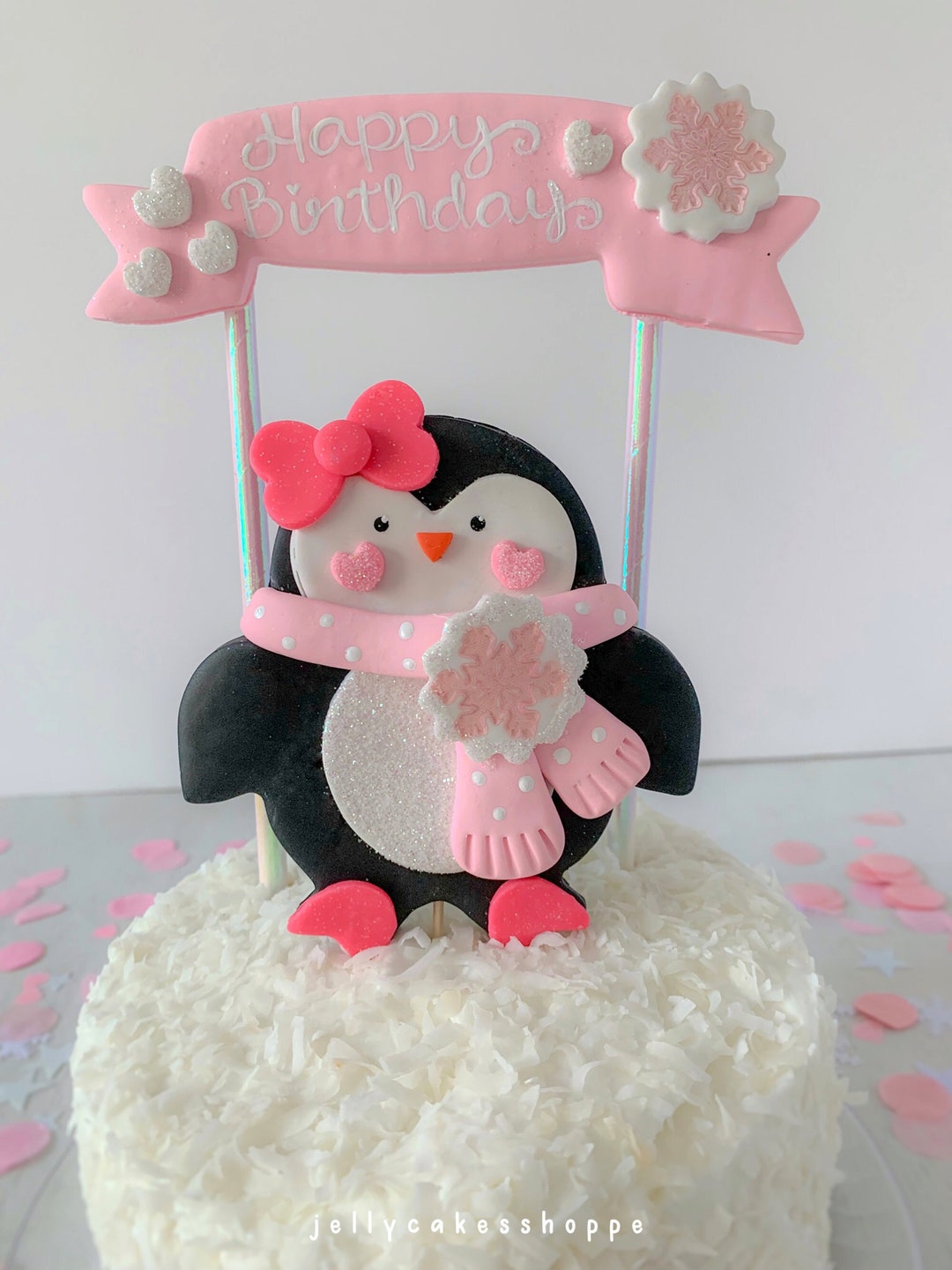Penguin Birthday Cake Topper, Penguin Party Cake Decoration, Pink ...