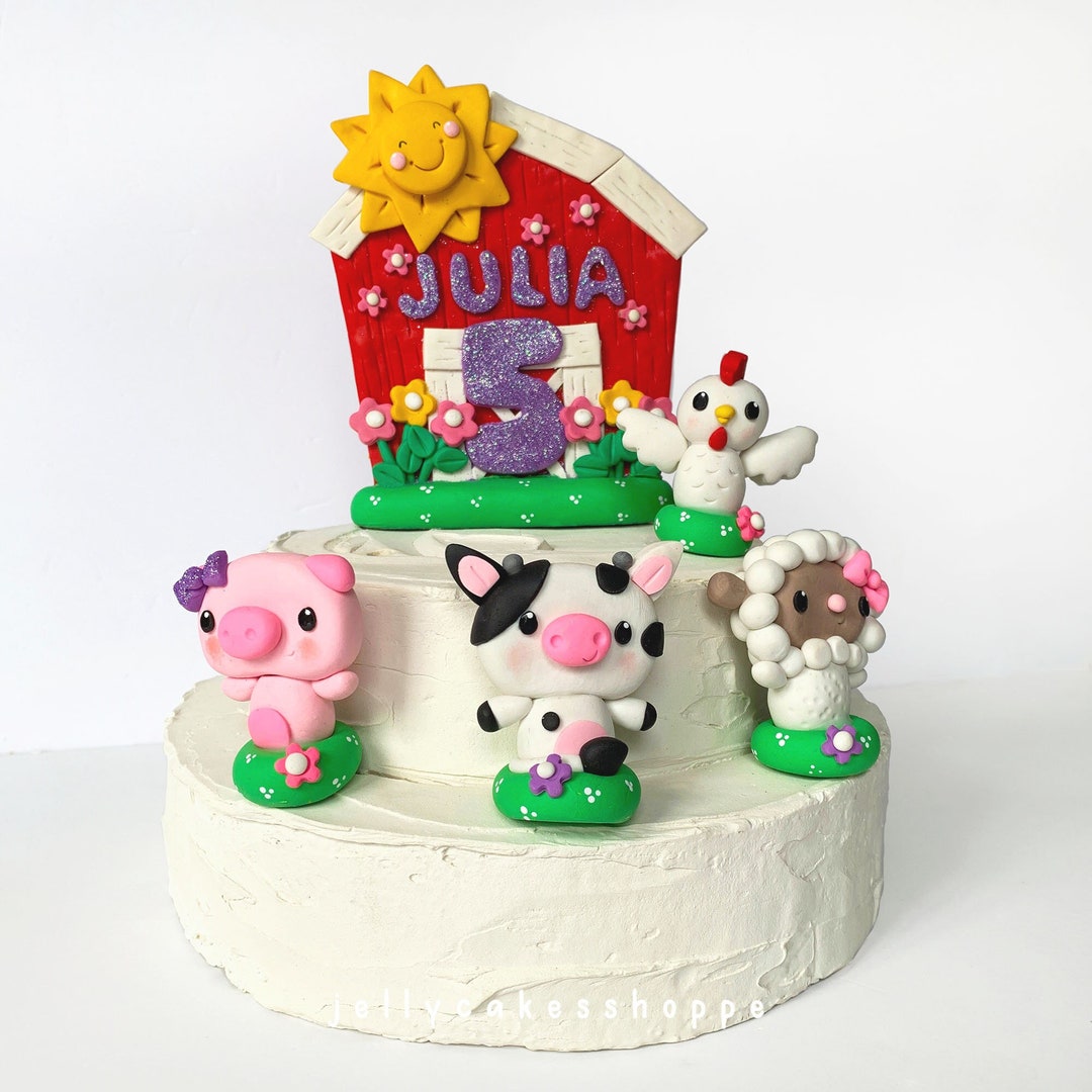 Farm Animals Cake Decorations, Barnyard Birthday for Girl, Girly Farm ...