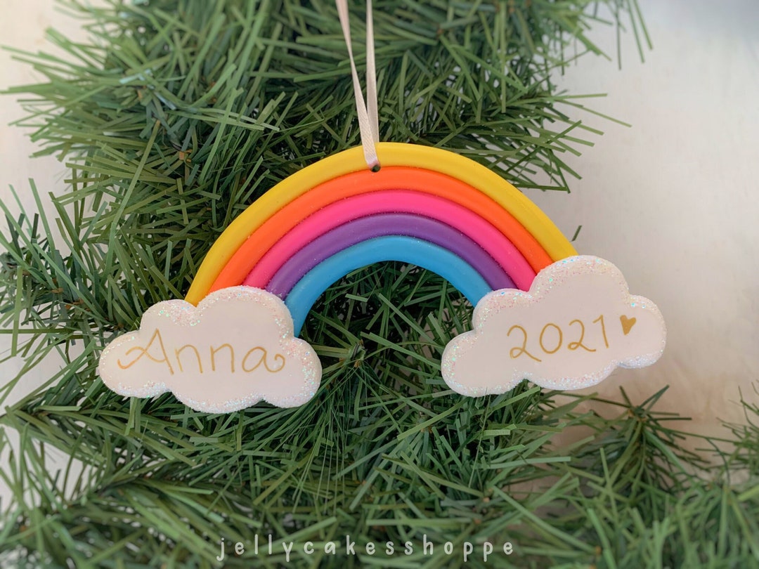 Rainbow Christmas Ornament, Cute Personalized Rainbow Ornament, Polymer ...