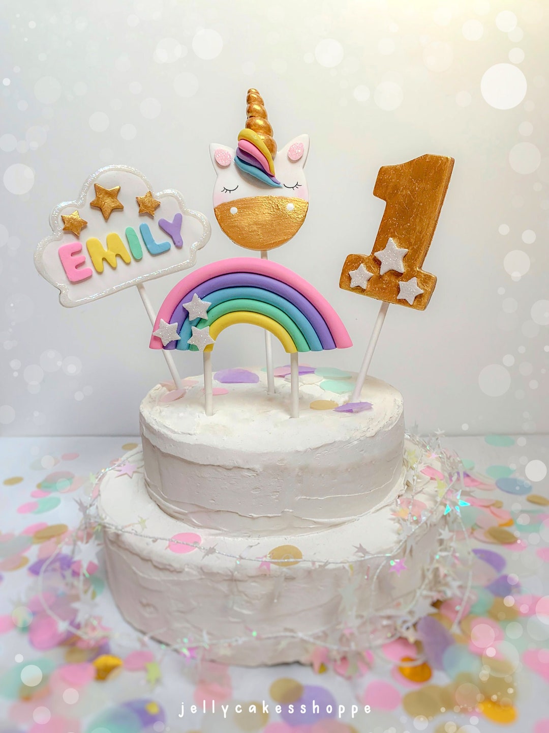 Custom Unicorn and Rainbow Cake Decorations, Rainbow Unicorn Birthday ...