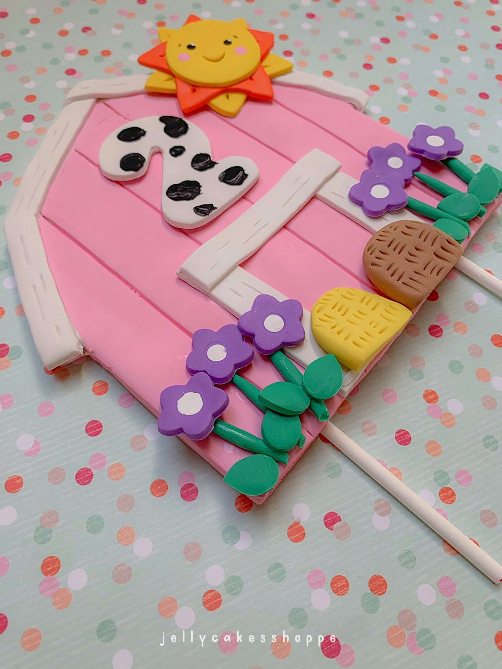 Pink Barn Cake Topper Barnyard Birthday for Girl Pink Farm - Etsy