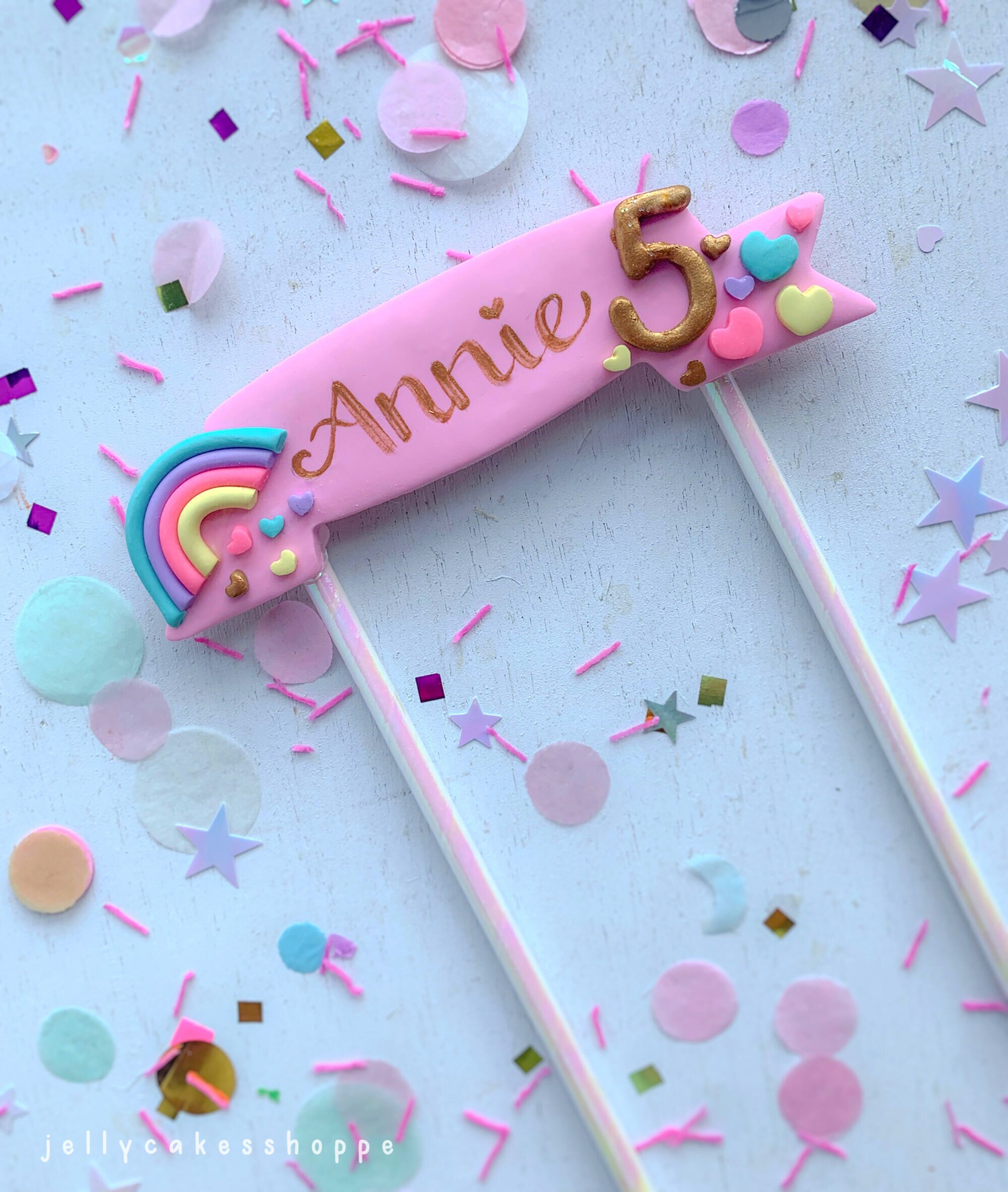 Custom Name Banner Cake Topper, Rainbow Birthday Cake Decoration ...