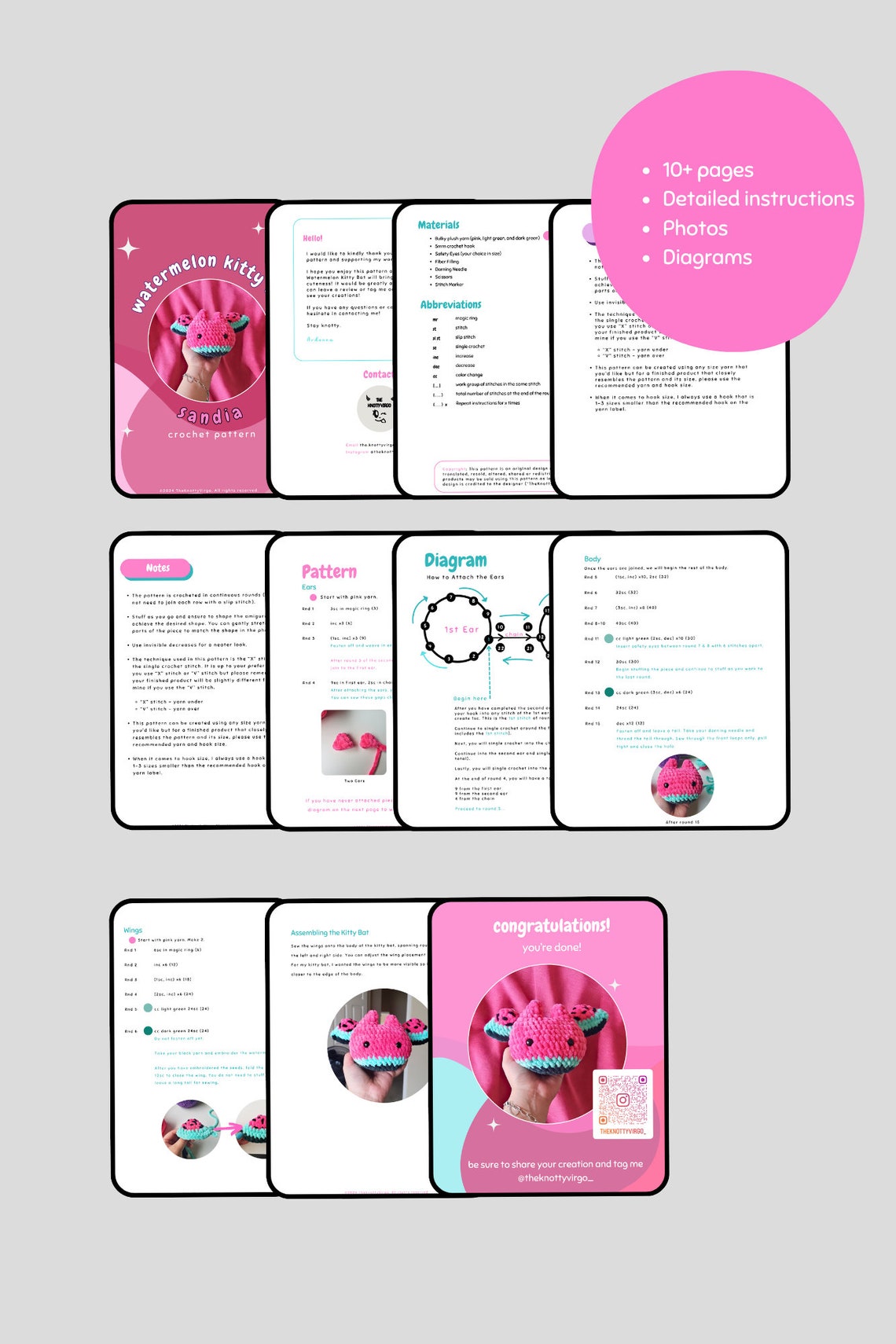 Watermelon Kitty Bat Crochet Pattern - Cute Cat Amigurumi - Etsy
