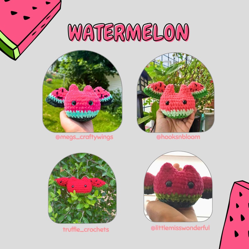 Watermelon Kitty Bat Crochet Pattern - Cute Cat Amigurumi - Etsy