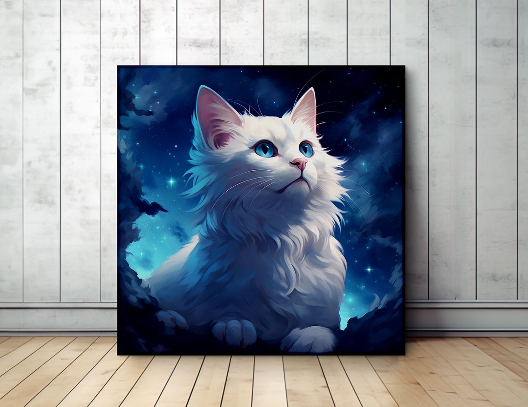 White Cat Wall Art, White Cat Poster, Cat Print, Cat Lover Gift ...