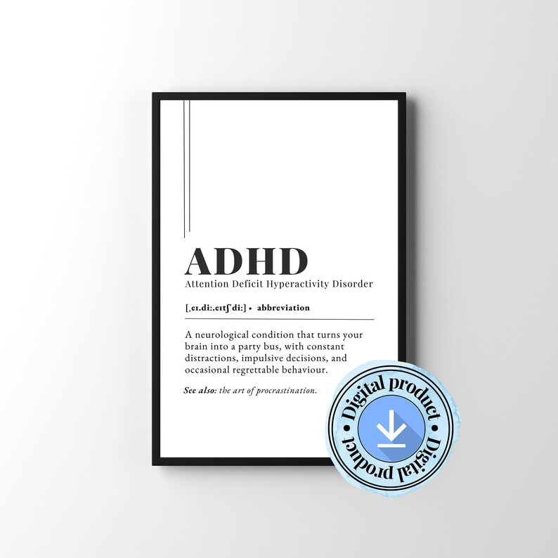 ADHD Definition Print Wall Art Poster Home Office Print Definition ...