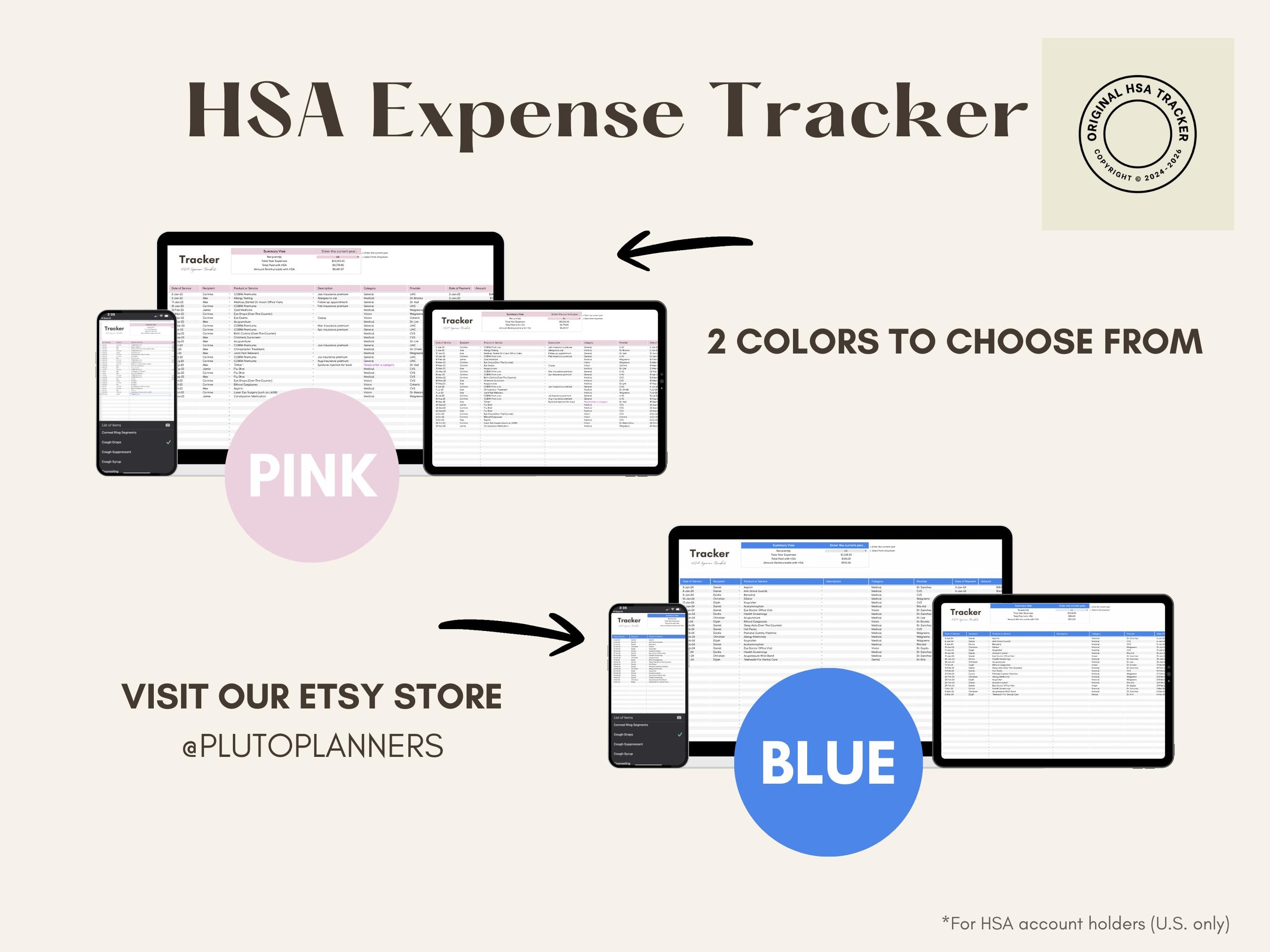 HSA Expense Tracker: Google Sheets Template (digital Download, Pink ...