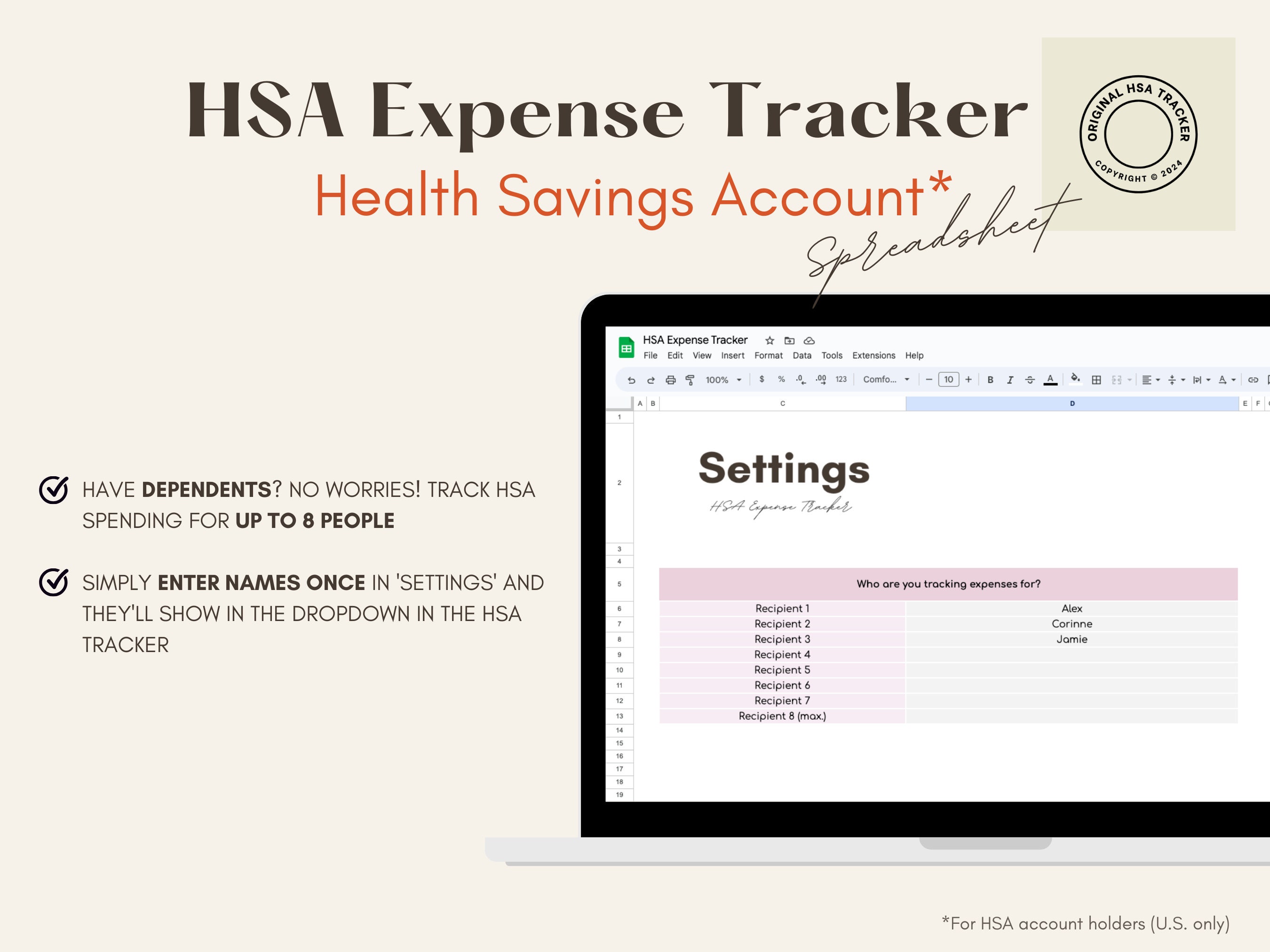 HSA Expense Tracker: Google Sheets Template With Category Dropdowns ...