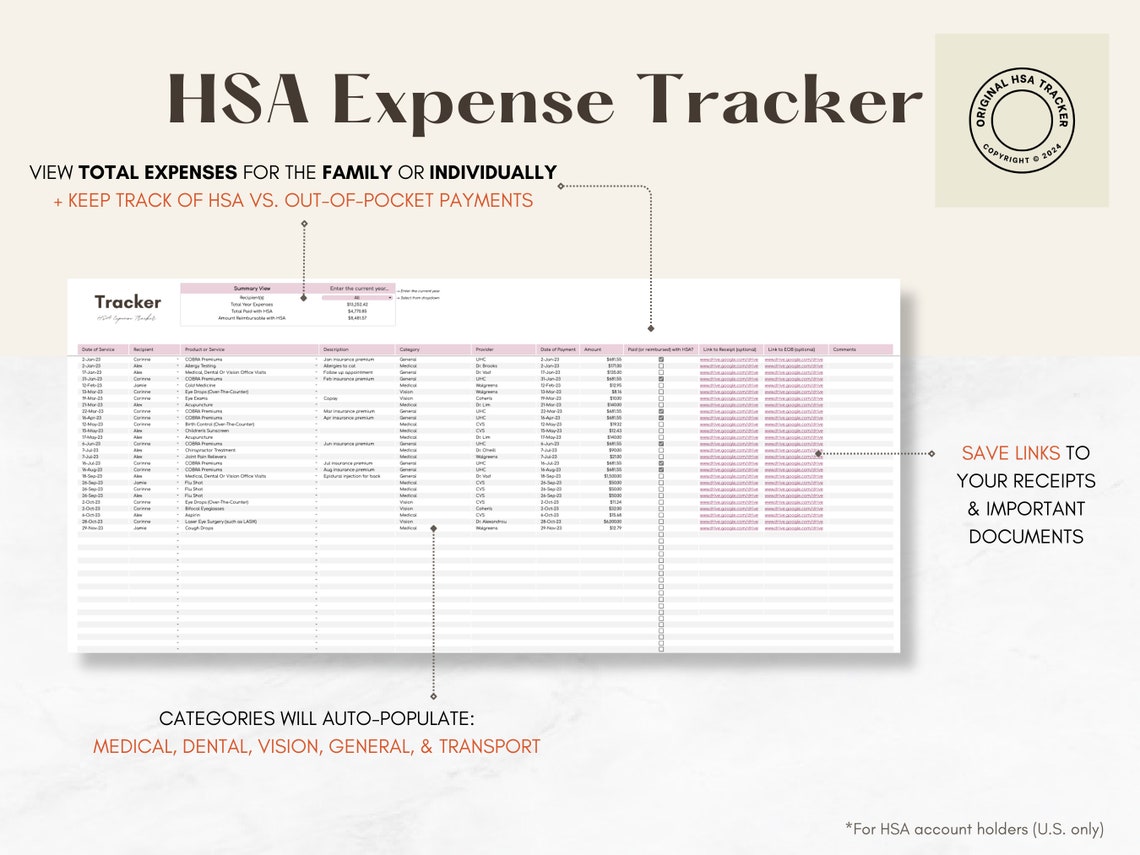HSA Expense Tracker: Google Sheets Template With Category Dropdowns ...