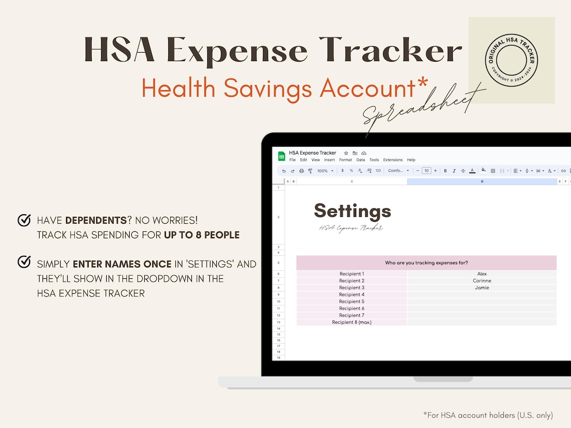 HSA Expense Tracker: Google Sheets Template (digital Download, Pink ...