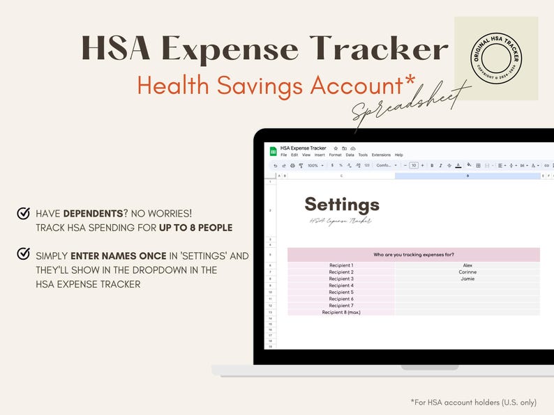 HSA Expense Tracker: Google Sheets Template (digital Download, Pink ...