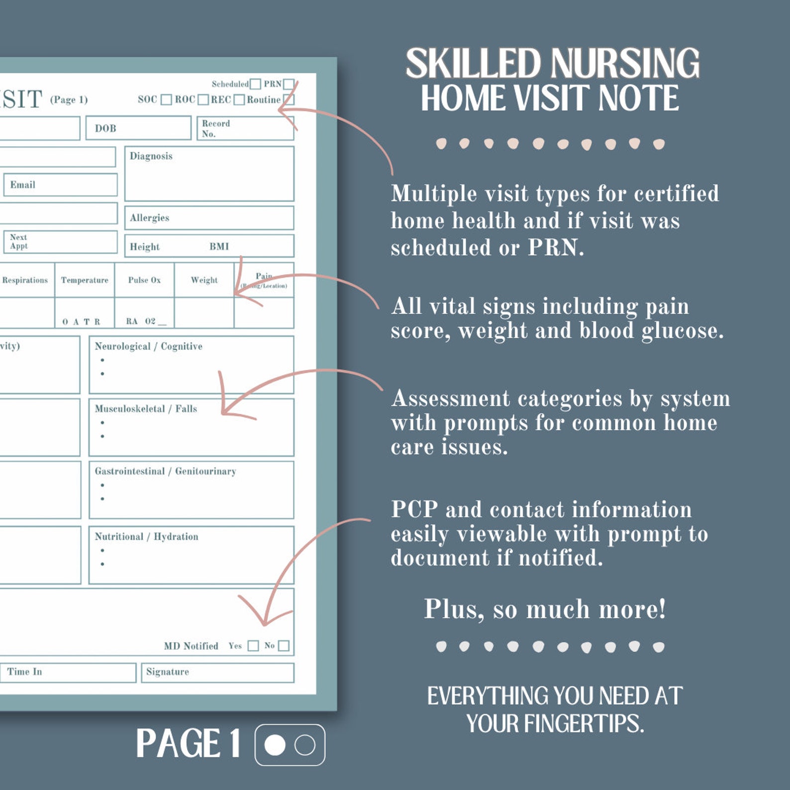 Home Health Nurse Home Visit Template, Report Sheet for Skilled Nursing ...