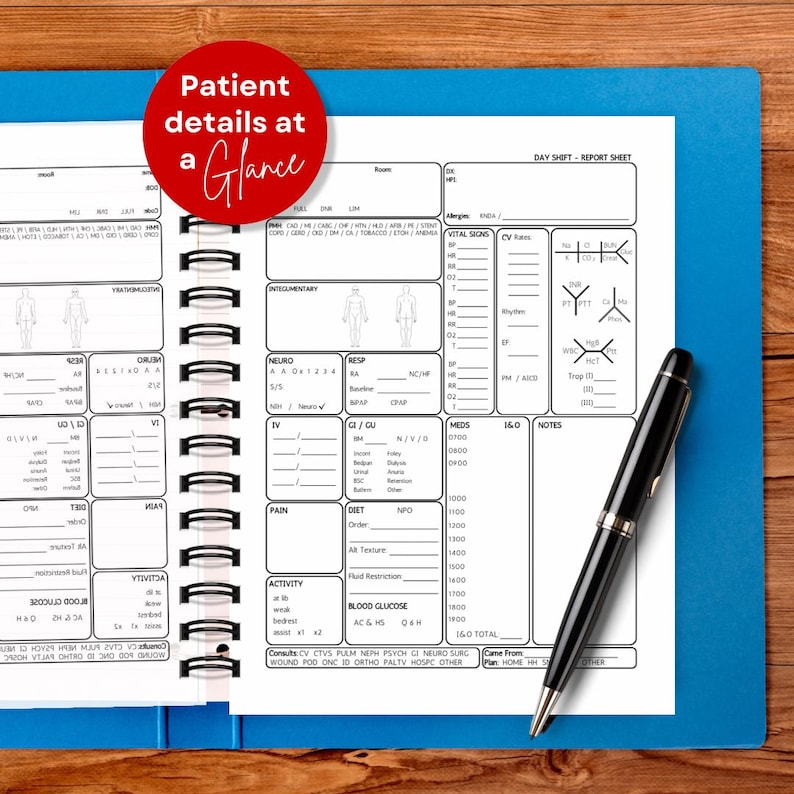 Nursing Report Sheet, Nurse Brain Sheet, RN Handoff Tool, Nurse Report ...