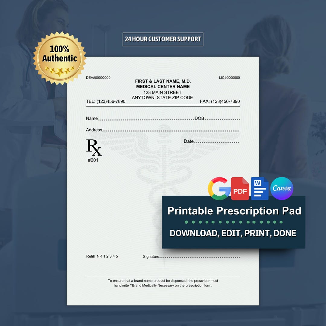 Blank Prescription Pad, Printable Prescription Note Pad, Prescription ...