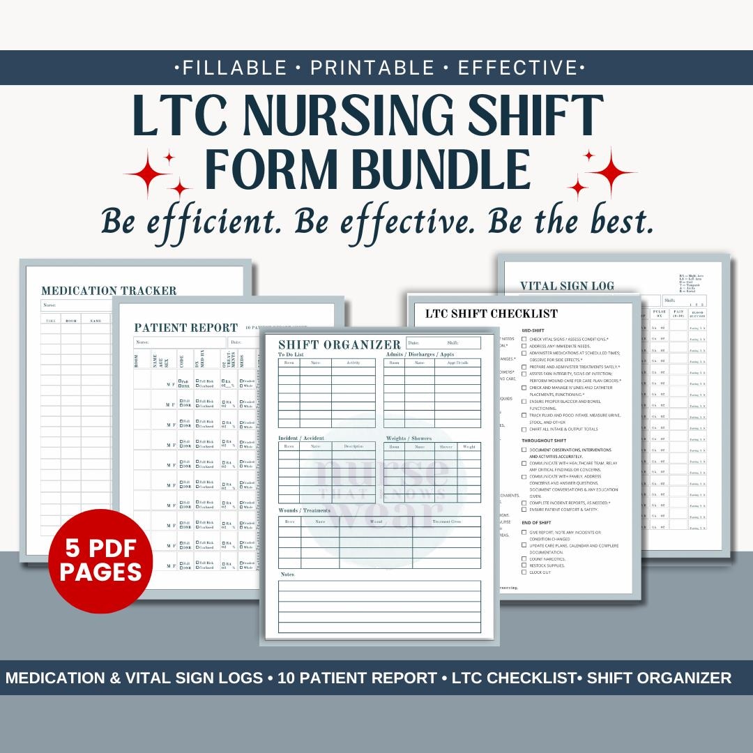 Long Term Care Nurse Shift Form Bundle, LTC Nursing Organizer Checklist ...