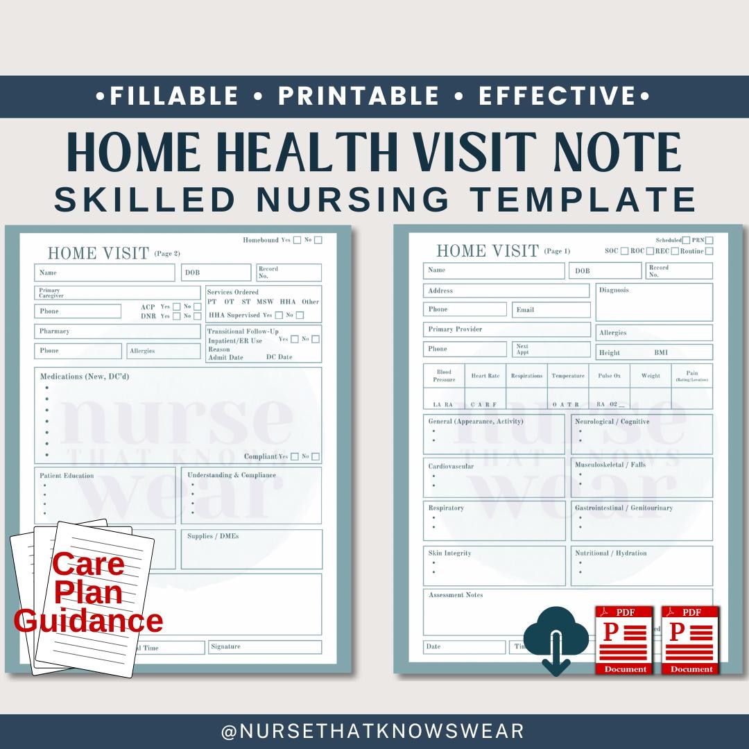 Home Health Nurse Visit Note, Skilled Nursing Visits Planner, Home Care ...