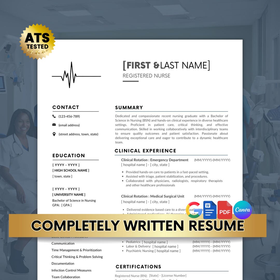 ATS Nurse Resume Template, New Nursing School Grad Resume, Registered ...