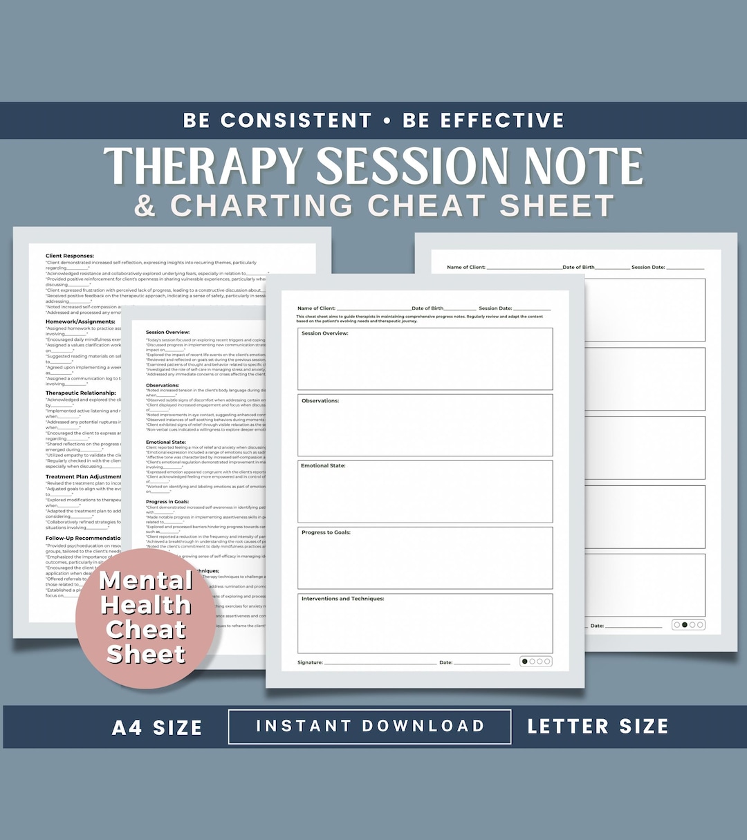 Case Manager Progress Note Cheat Sheet, Printable Therapy Session ...