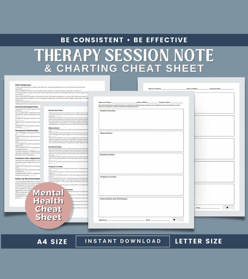 Case Manager Progress Note Cheat Sheet, Printable Therapy Session ...