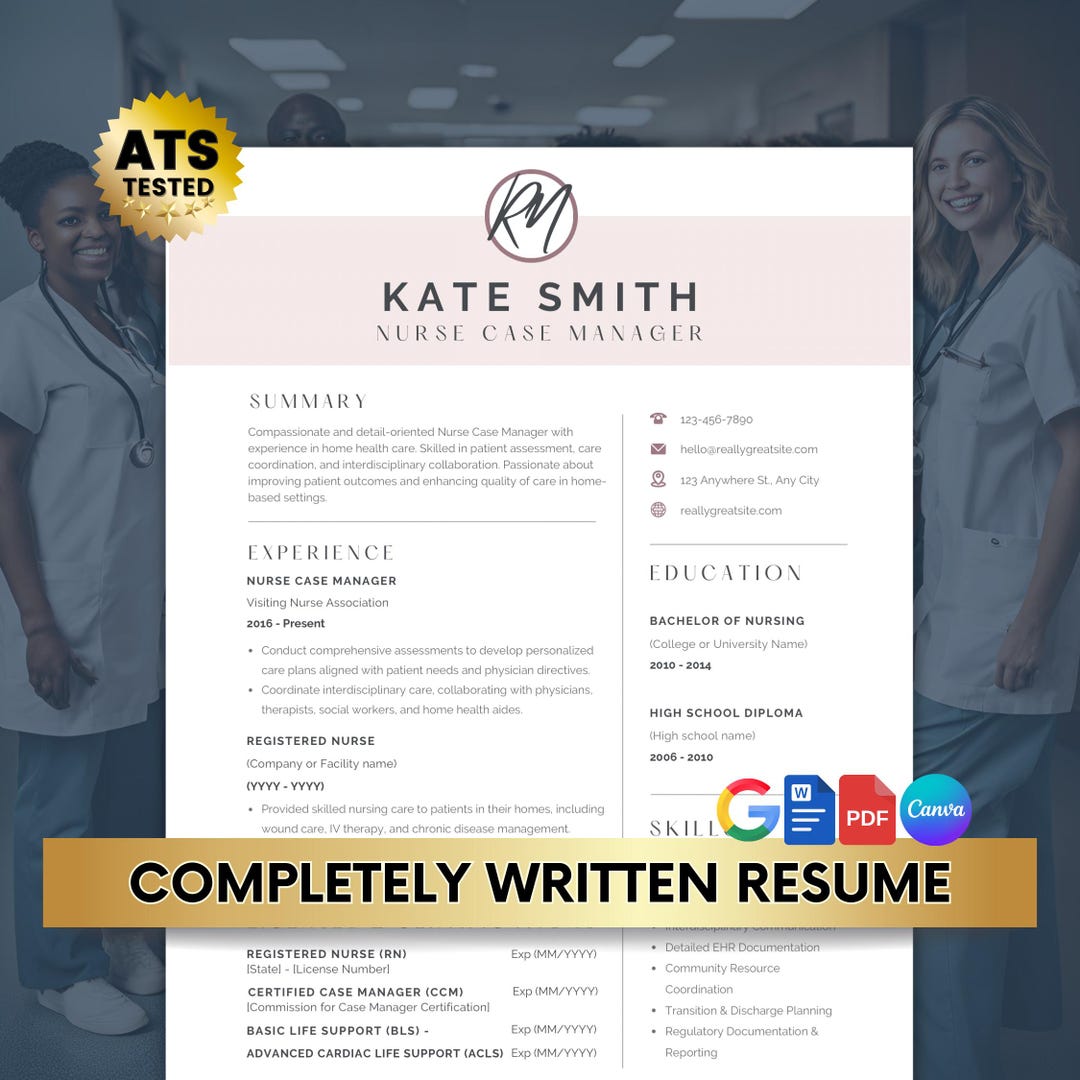 Home Health Nurse Resume Template, Nurse Case Manager Resume Bundle, RN ...