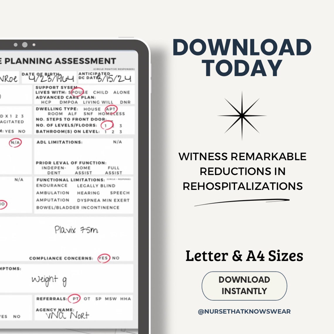 RN Case Manager Discharge Assessment Form, Case Manager Intake Template ...