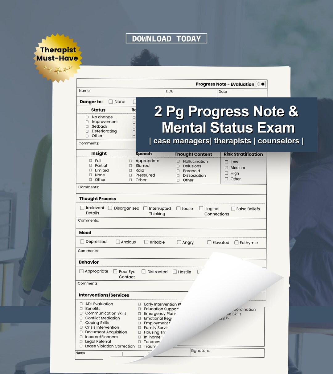 Therapy Progress Note Template, Therapy Documents Note, Mental Status ...