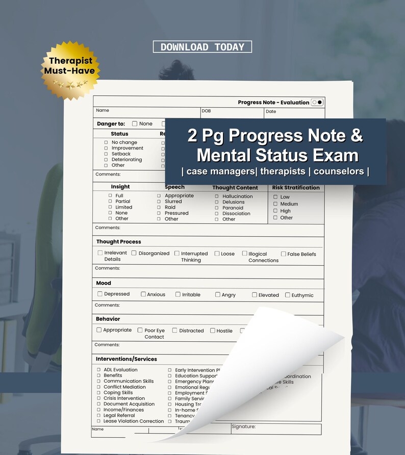Therapy Progress Note Template, Therapy Documents Note, Mental Status ...