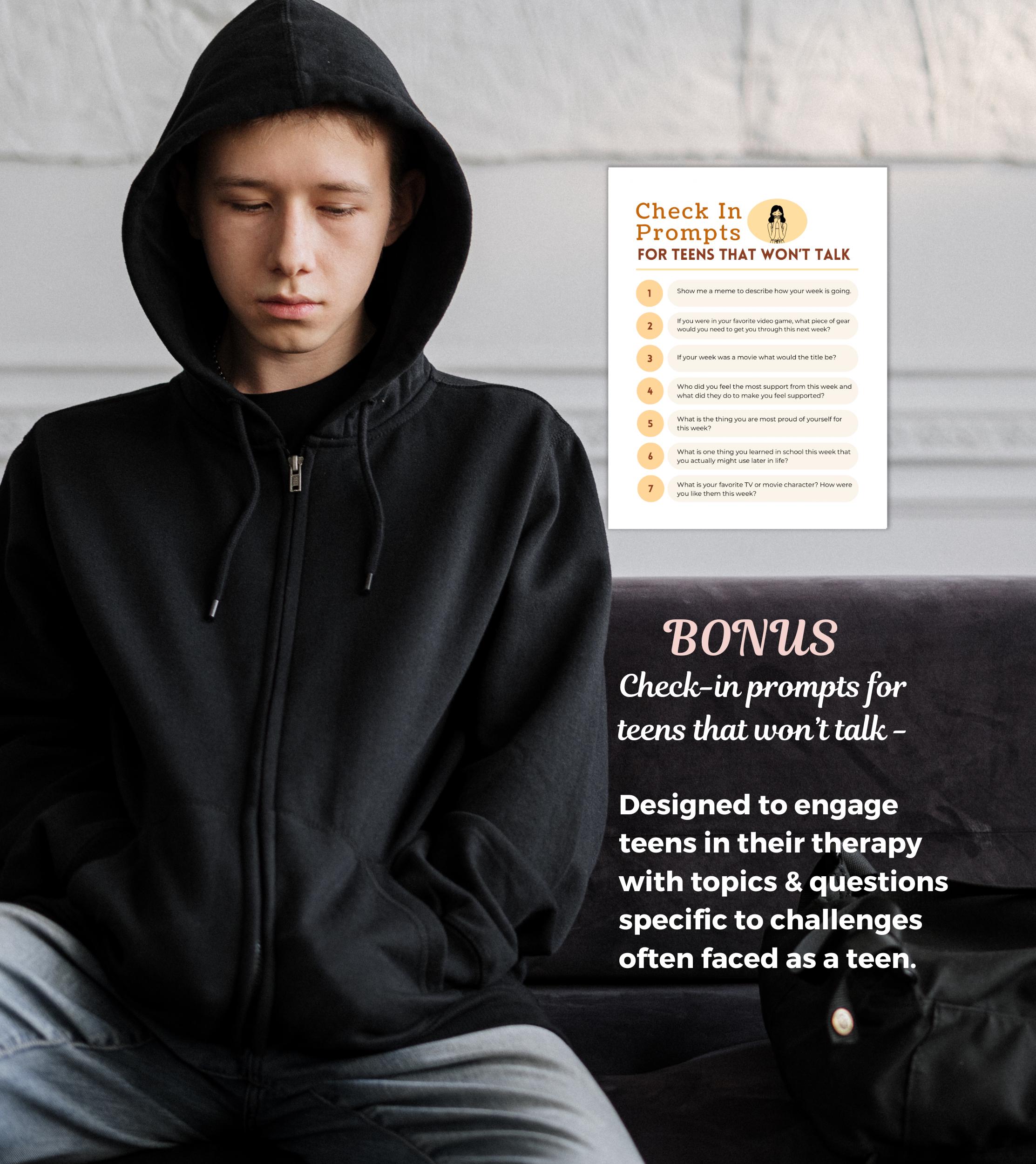 Teen Therapy Questions, Teen Check-ins, Teenager Doesn't Talk Prompts ...