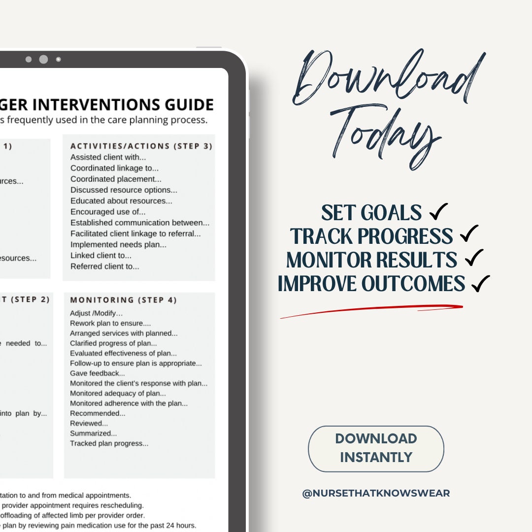 Case Manager Care Plan Cheat Sheet, Social Work Template, Registered ...