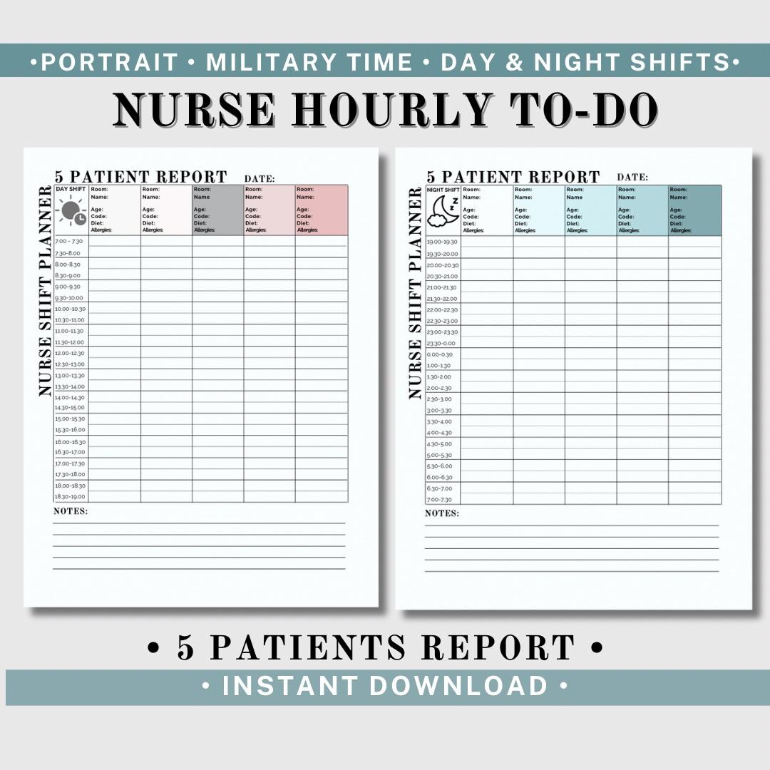 Printable 5 Patient Nurse Planner, Nurse Shift Planner, Nursing Patient ...