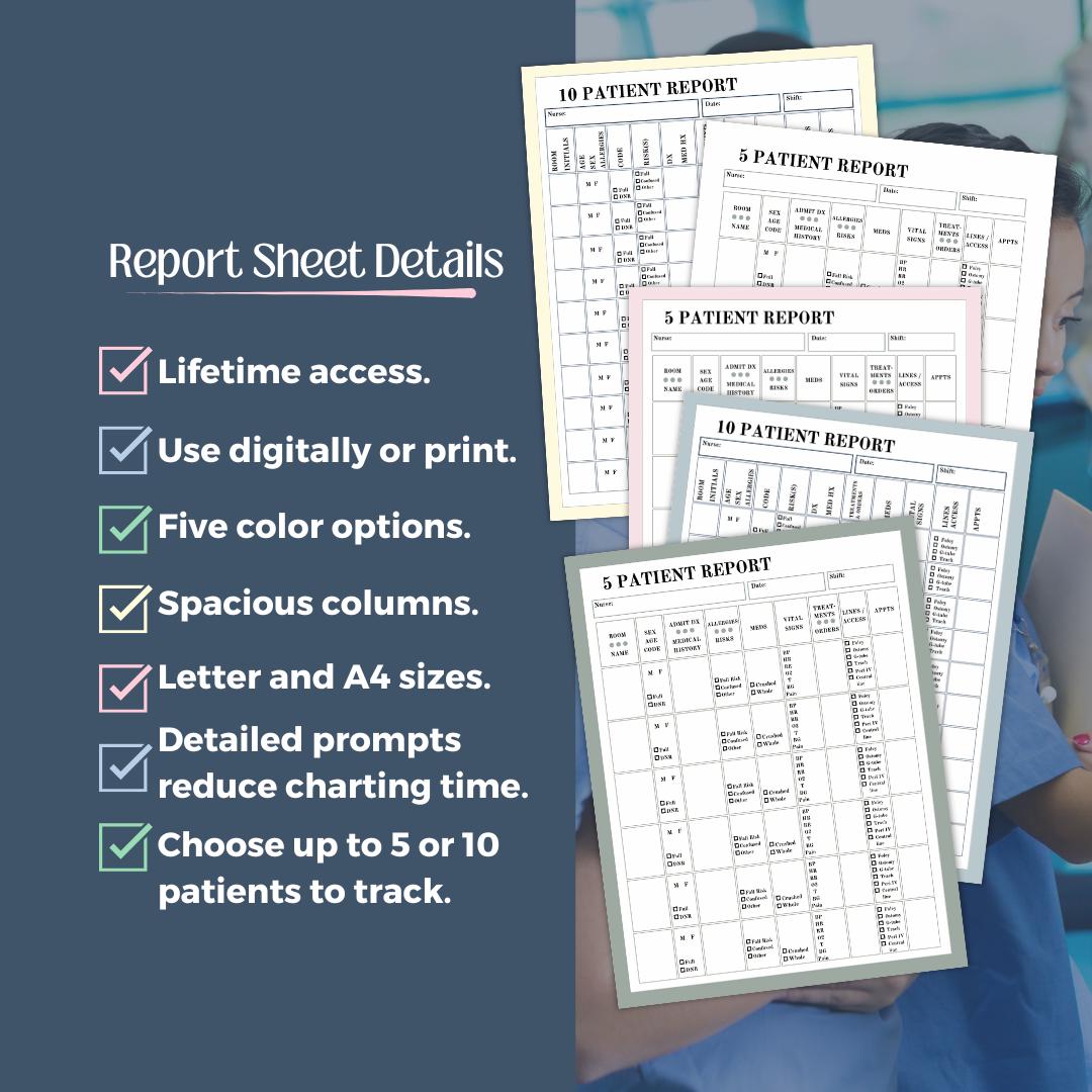 5 Patient Nurse Report Sheet, Medsurg Reporting Form, Nursing Shift ...